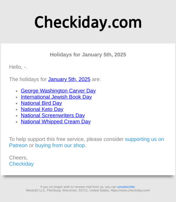 Checkiday: Holidays for January 5th, 2025! 📅🎉 | Milled