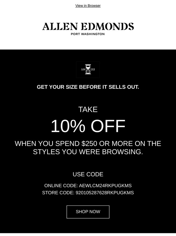 Allen Edmonds Email Newsletters: Shop Sales, Discounts, and Coupon Codes