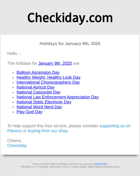 Checkiday: Holidays for January 9th, 2025! 📅🎉 | Milled