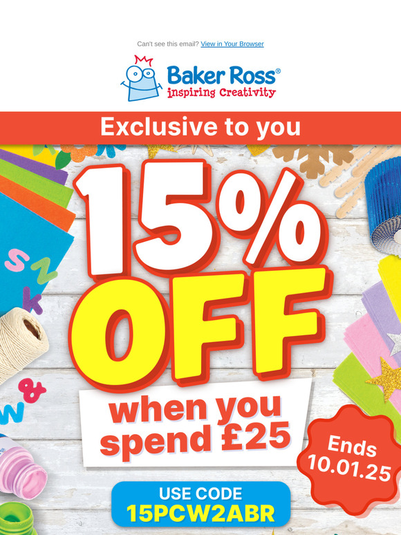 Baker Ross: Hey, One Day Only! 15% Off Everything! | Milled