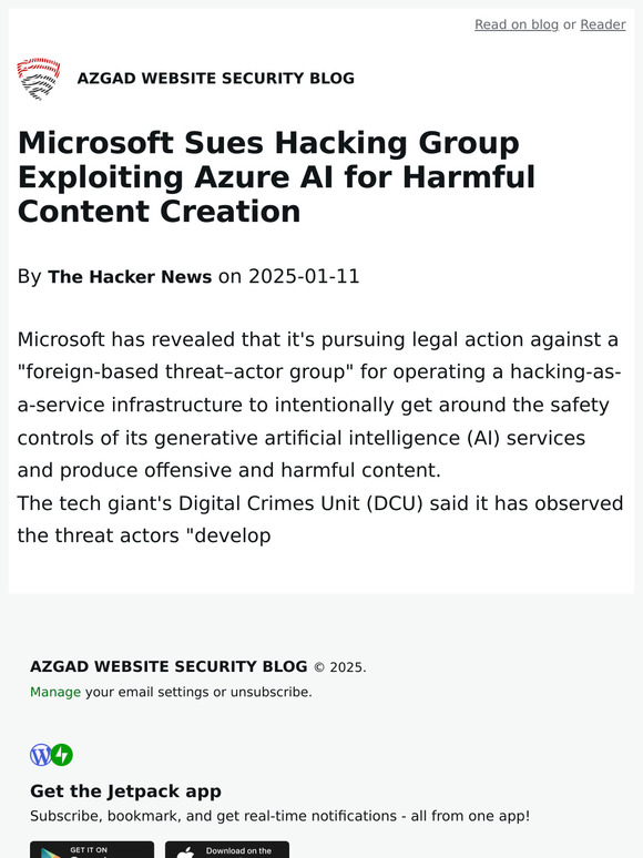 AZGAD Security: Microsoft Sues Hacking Group Exploiting Azure AI for Harmful Content Creation ...