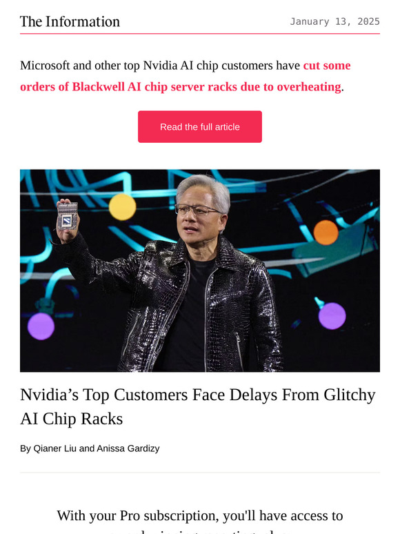 The Information: Exclusive: Nvidia’s Top Customers Face Delays From ...