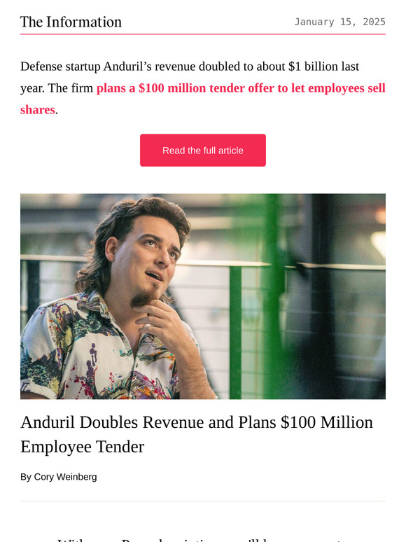 The Information: Exclusive: Anduril Doubles Revenue and Plans $100 ...