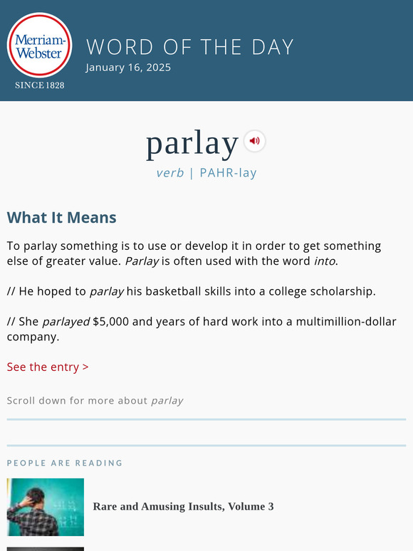 Merriam-Webster: Parlay - plus, Rare and Amusing Insults, Volume 3 | Milled