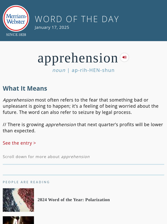Merriam-Webster: Apprehension - plus, 2024 Word of the Year ...