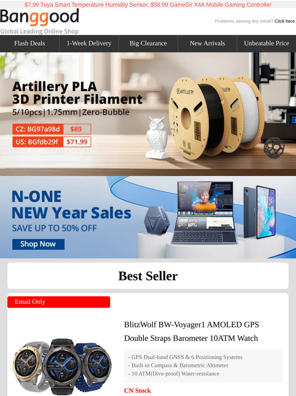 Banggood: [New] Artillery PLA 3D 10kg Printer Filament Only $89, BlitaWolf BW-Voyager1 Smart ...