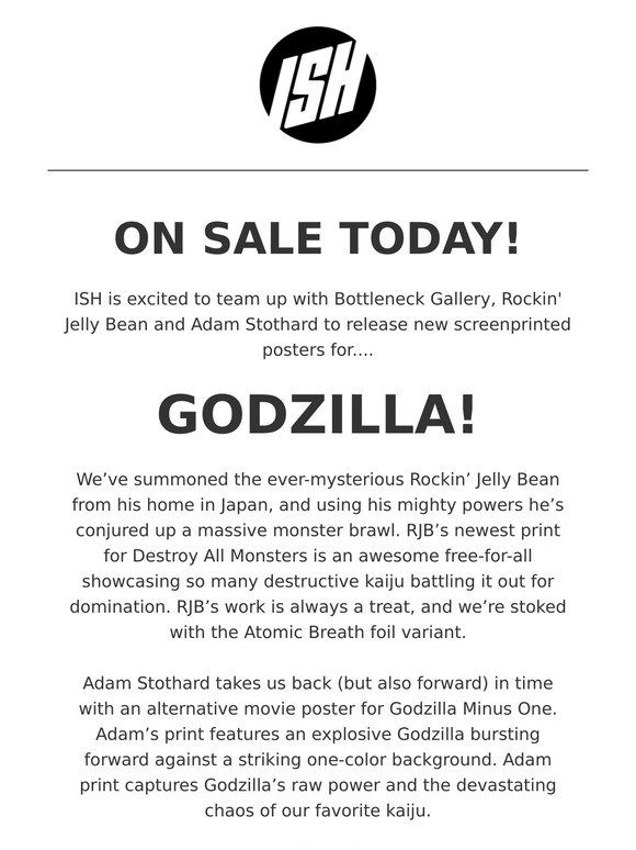 Justin Ishmael: GODZILLA Screenprint Posters by Rockin' Jelly Bean ...