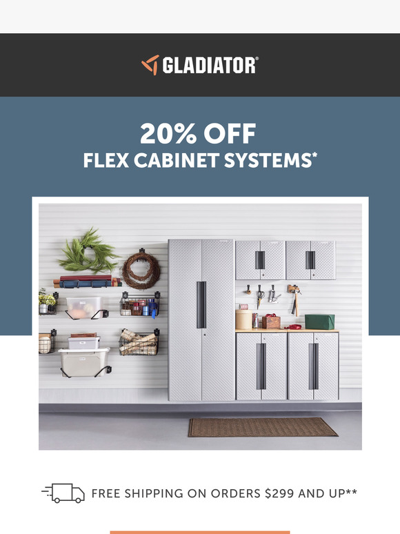 Gladiator GarageWorks: Maximize garage space with 20% OFF Flex Cabinet ...