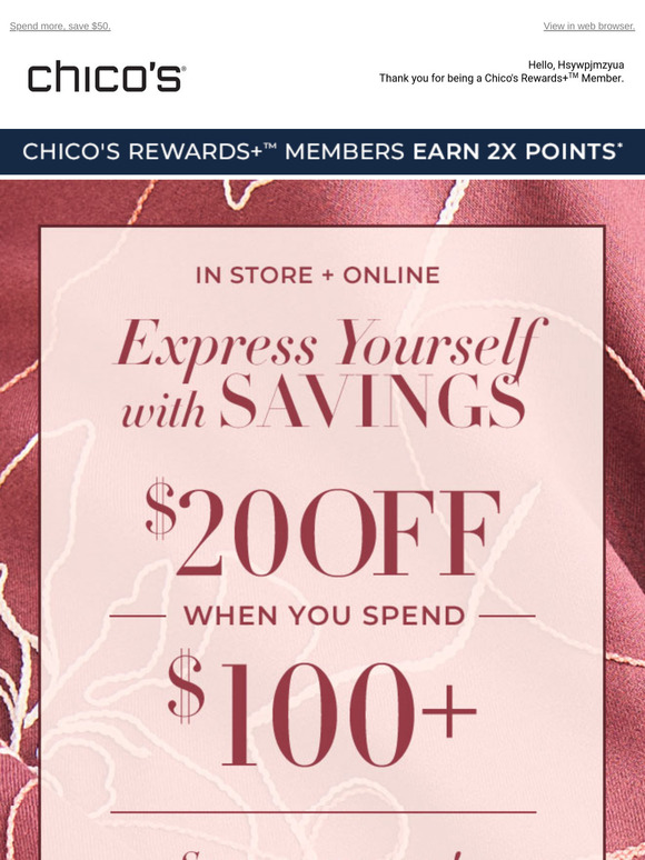 Chico's: Happy Friday, Happy $20 Off! 🎉 | Milled