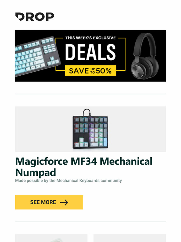 Drop: Magicforce MF34 Mechanical Numpad, Gateron KS-3 Milky Yellow Pro Mechanical Switches, Drop ...