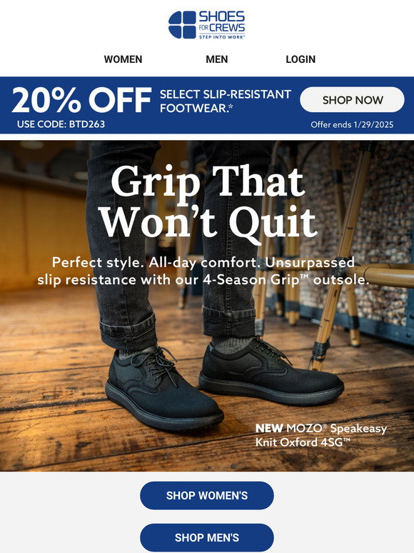Shoes for Crews: 4-Season Grip Styles, Now on Sale! | Milled