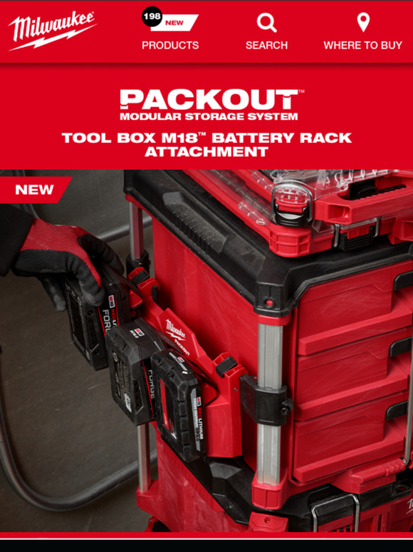 Milwaukee Tool: Now Available! PACKOUT™ Tool Box M18™ Battery Rack ...