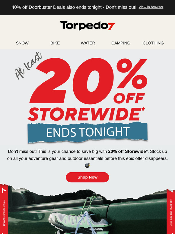 Torpedo7: ENDS TONIGHT: 20% off Storewide* | Milled