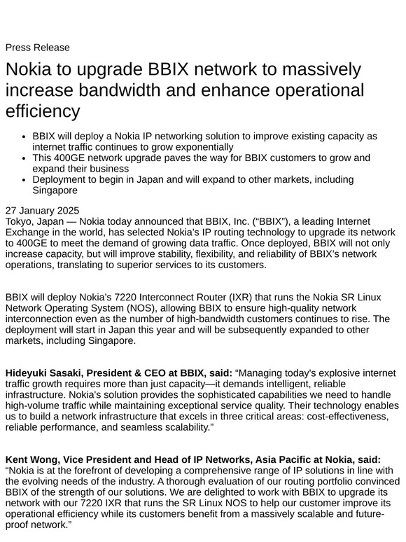 Withings: Nokia to upgrade BBIX network to massively increase bandwidth and enhance operational ...