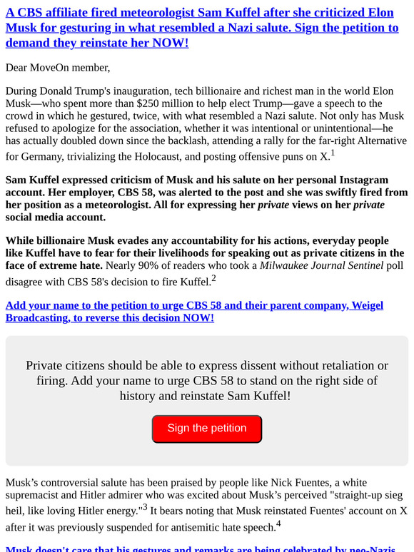 MoveOn: CBS 58 fired meteorologist Sam Kuffel after she PRIVATELY ...