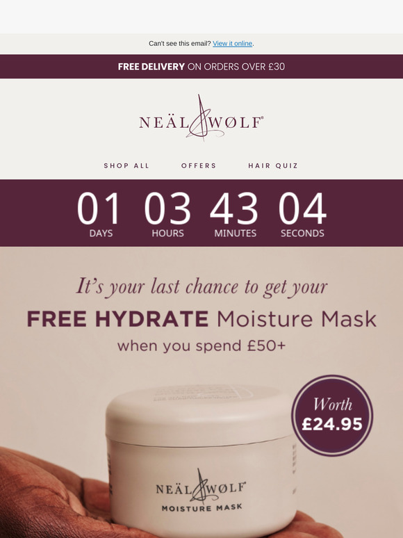 Neal & Wolf: FREE Hydrate Moisture Mask worth £24.95 😍 | Milled