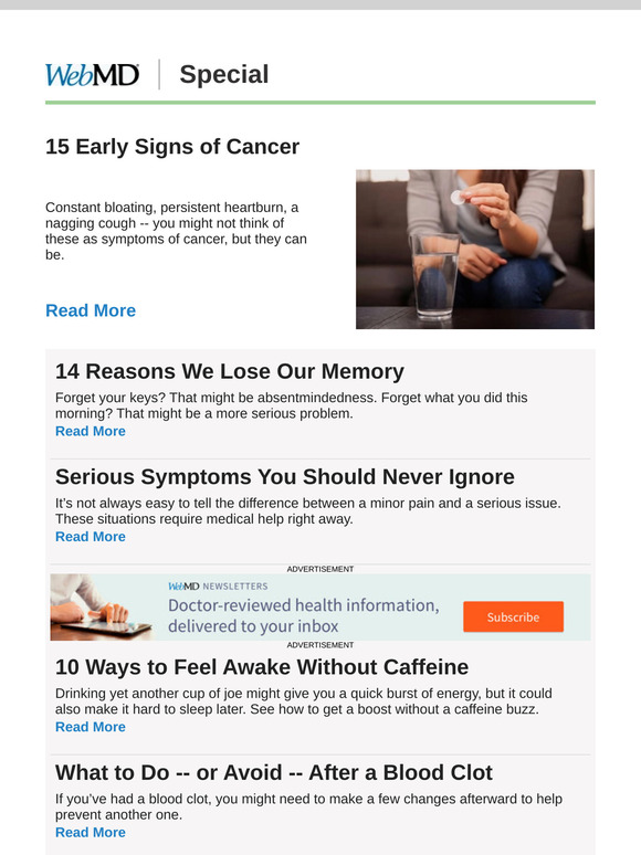 WebMD: 15 Early Signs of Cancer | Milled