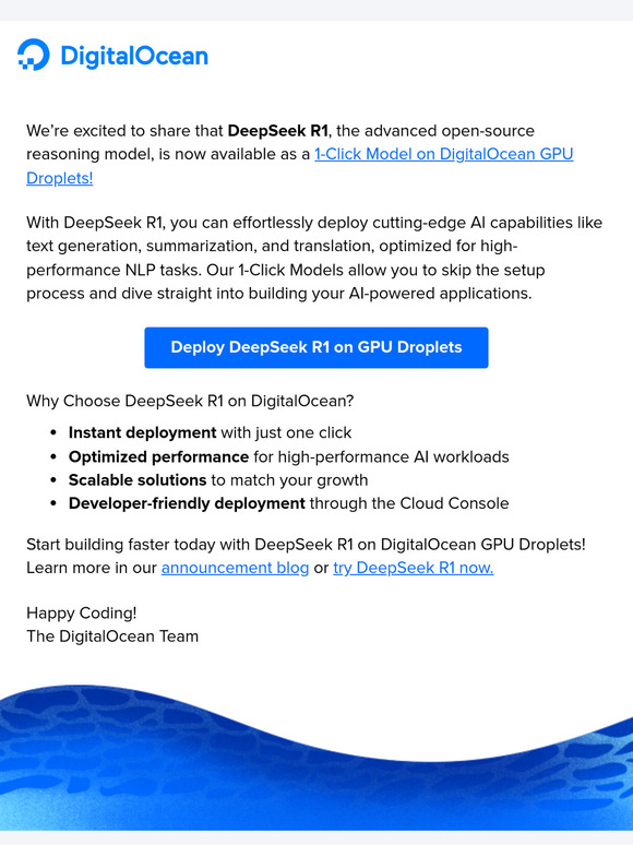 DigitalOcean: New: DeepSeek R1 Now Available on DigitalOcean GPU Droplets! | Milled