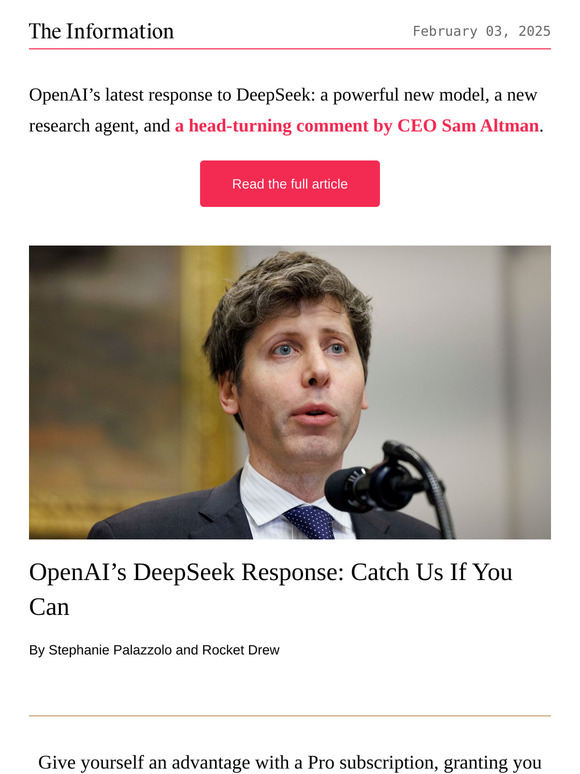 The Information: OpenAI’s DeepSeek Response: Catch Us If You Can | Milled