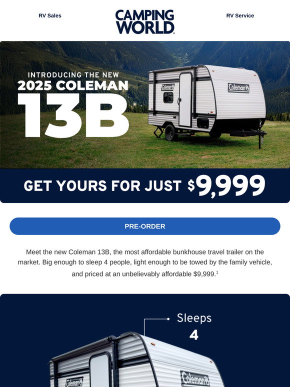 Camping World: Introducing the new 2025 Coleman 13B - Pre-order yours ...