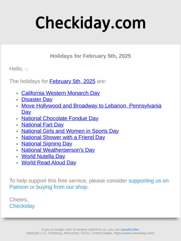 Checkiday: Holidays for February 5th, 2025! 📅🎉 | Milled