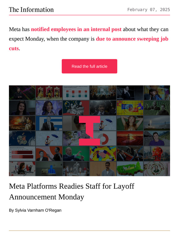 The Information: Meta Platforms Readies Staff for Layoff Announcement ...