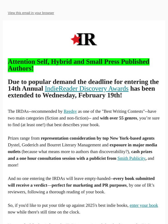 IndieReader: The 2025 Indie Reader Discovery Awards Deadline Has Been ...