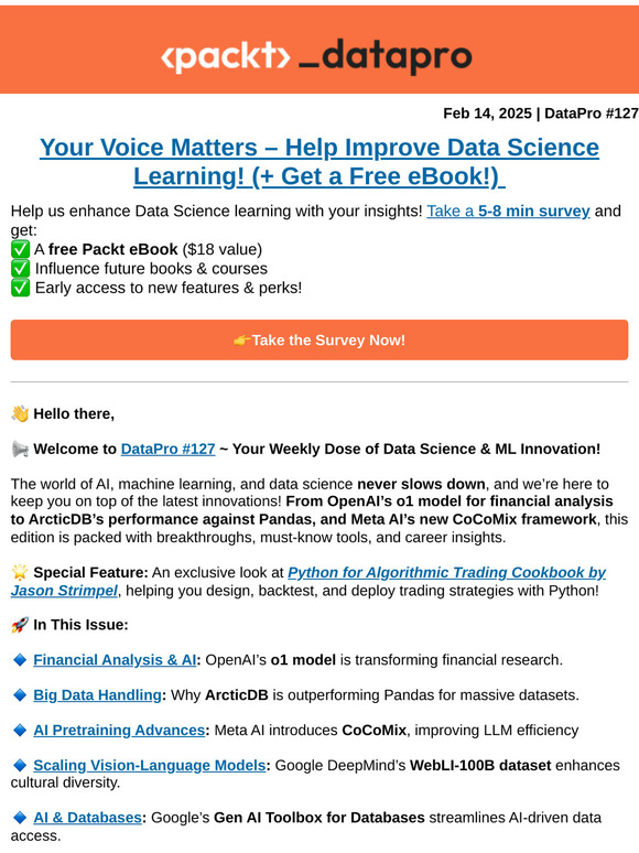 Packt: OpenAI o1 for Financial Analysis, ArcticDB outperforms Pandas ...