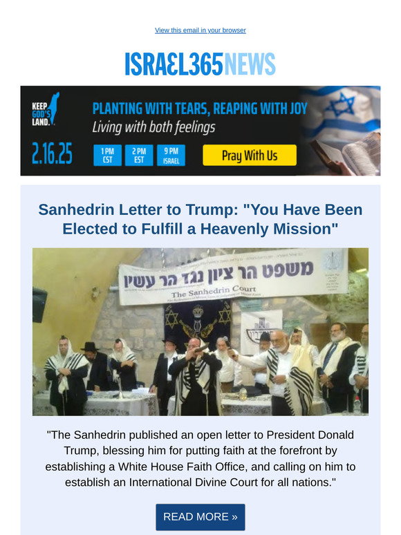 Israel365: Sanhedrin Letter to Trump: "You Have Been Elected to Fulfill ...