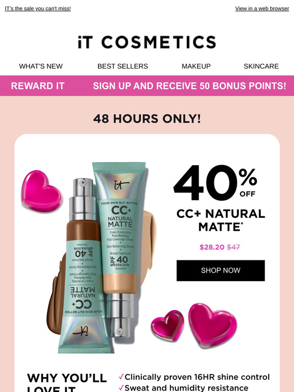 IT Cosmetics: 48HRs Only: 40% OFF CC+ Natural Matte | Milled