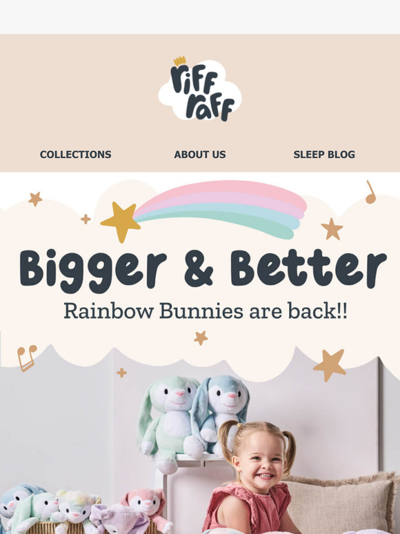 Riff Raff: 🌈 Rainbow Bunnies Sleep Toys + Big Besties Collection 🌈 | Milled