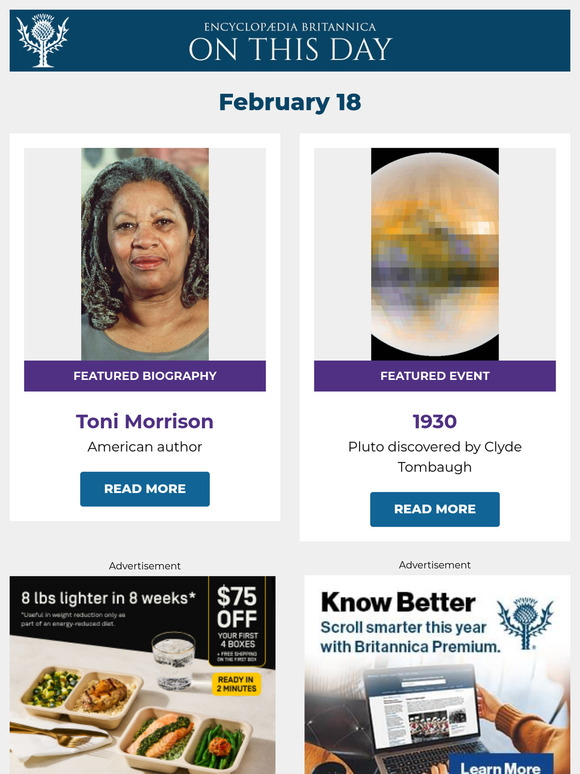 Brittanica: Pluto discovered by Clyde Tombaugh, Toni Morrison is ...