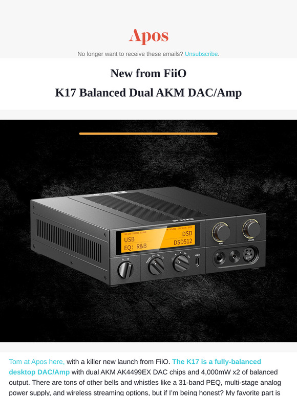 Apos Audio: New from FiiO: The K17 Balanced Dual AKM DAC/Amp | Milled