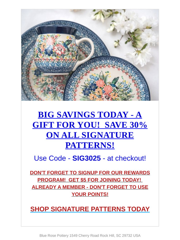 Blue Rose Pottery: DON'T MISS OUT! 30% OFF SIGNATURE PATTERNS TODAY ...
