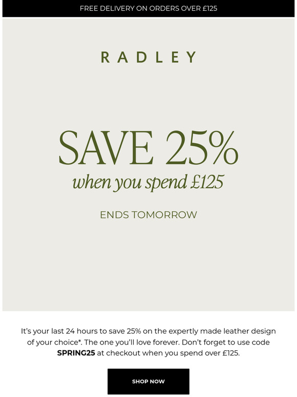 Radley: ENDS TOMORROW – your 25% off | Milled