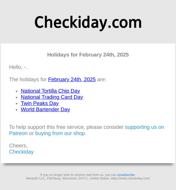 Checkiday: Holidays for February 24th, 2025! 📅🎉 | Milled