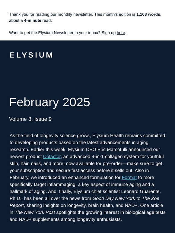Elysium Health: February Newsletter: Dr. Guarente shares his tips for ...