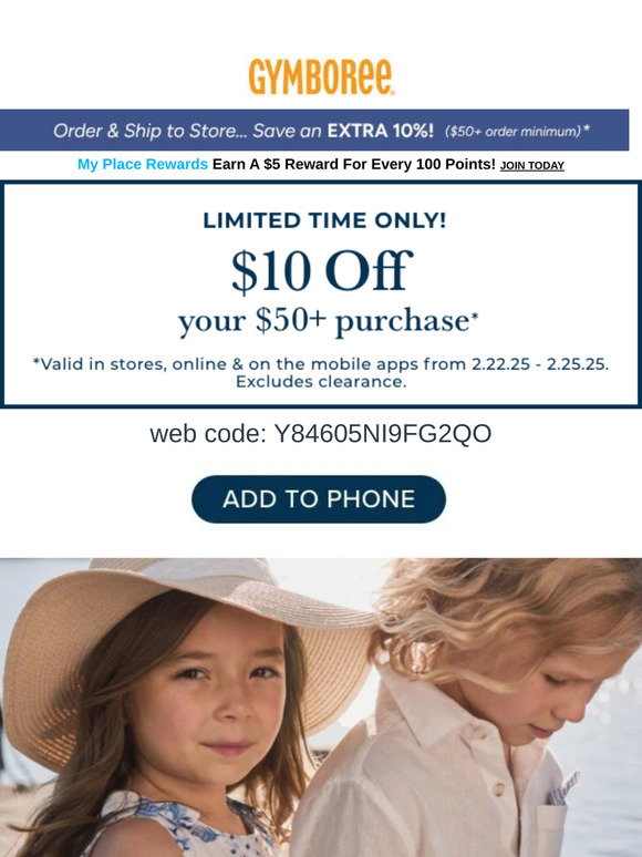 Gymboree: Hello, $10 Off 👋 Spend It Before It's Gone... | Milled