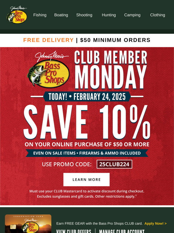 Bass Pro Shops: CLUB Member Monday, Save 10% Today! | Milled