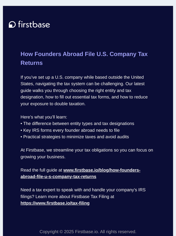 Firstbase: New Guide: How Founders Abroad File U.S. Company Tax Returns | Milled