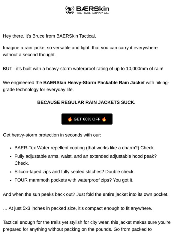 Bearskin Tactical Supply Co.: This rain jacket folds away into a tiny ...