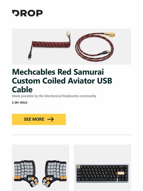 Drop: Mechcables Red Samurai Custom Coiled Aviator USB Cable, Cyboard ...