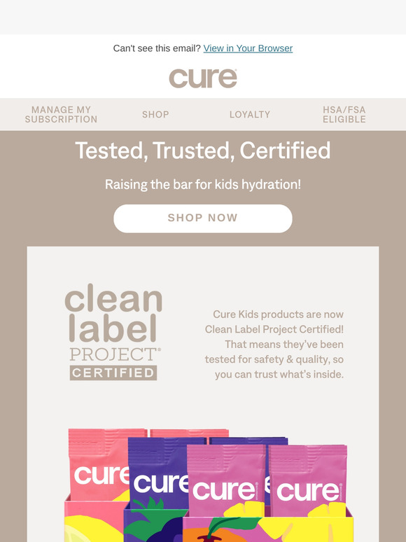 Cure Hydration: Cure Kids is now Clean Label Project Certified! | Milled