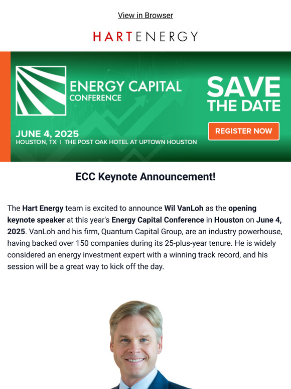 Hart Energy: Wil VanLoh to Keynote the 2025 Energy Capital Conf. | Milled