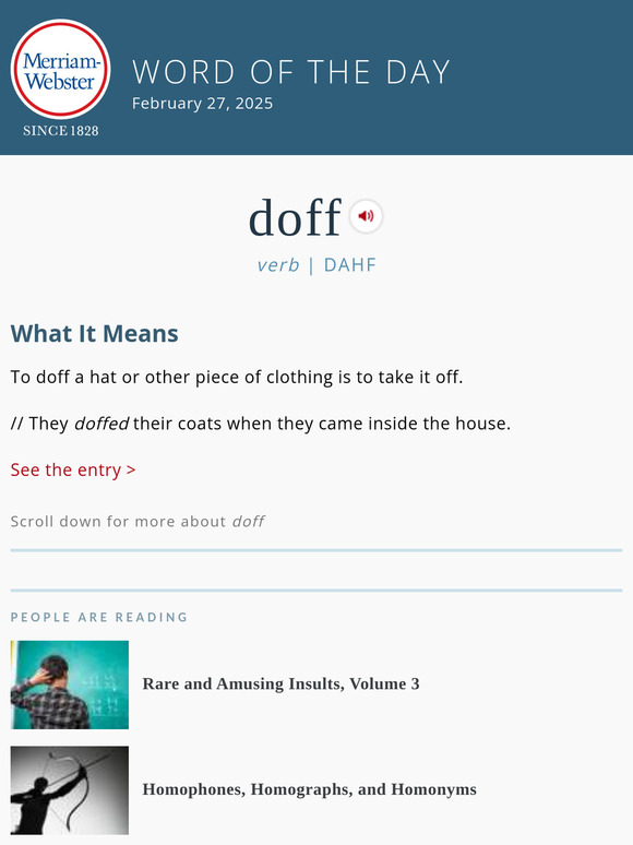Merriam-Webster: Doff - plus, Rare and Amusing Insults, Volume 3 | Milled