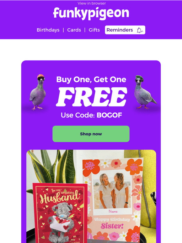 Funky Pigeon: —, get a free card - our treat! 🎉 | Milled