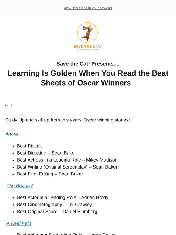 Save the Cat: Learn From the 2025 Oscar Winners: The STC! Beat Sheets ...