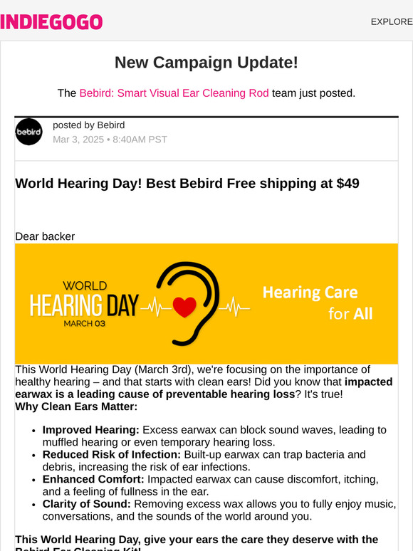 Indiegogo: 📢 Update #34 from Bebird: Smart Visual Ear Cleaning Rod | Milled