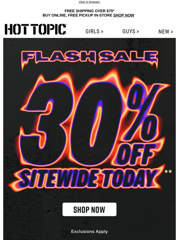 Hot Topic: It’s Flash Sale O’clock 🕰️ Score 30% Off today | Milled