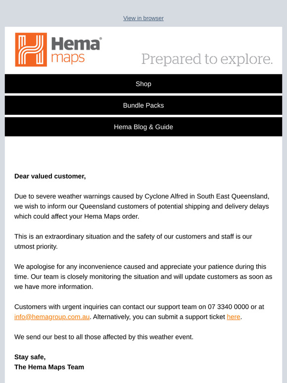 Hema Maps: Important update: Cyclone Alfred impacting deliveries | Milled